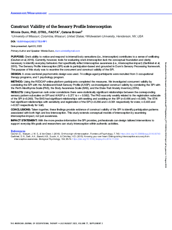 (PDF) Construct Validity of the Sensory Profile Interoception