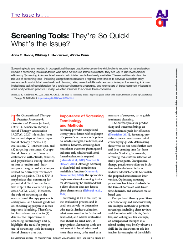 (PDF) Screening Tools: They’re So Quick! What’s the Issue?
