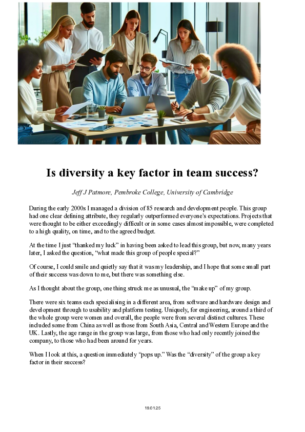 (PDF) Is diversity a key factor in team success?