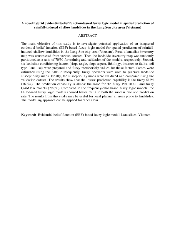 Pdf A Novel Hybrid Evidential Belief Function Based Fuzzy Logic Model In Spatial Prediction Of