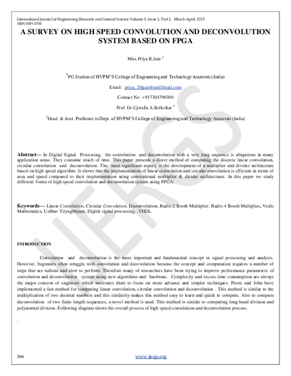 Pdf A Survey On High Speed Convolution And Deconvolution System Based