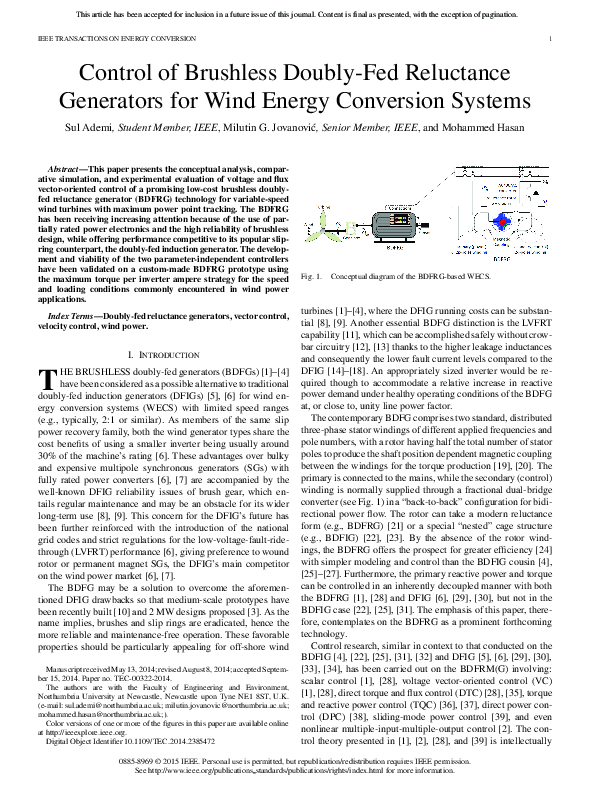 (PDF) Control of Brushless Doubly-Fed Reluctance Generators for Wind ...