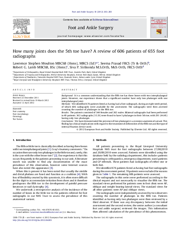 (PDF) How many joints does the 5th toe have? A review of 606 patients ...