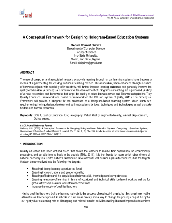 (PDF) A Conceptual Framework for Designing Hologram-Based Education Systems