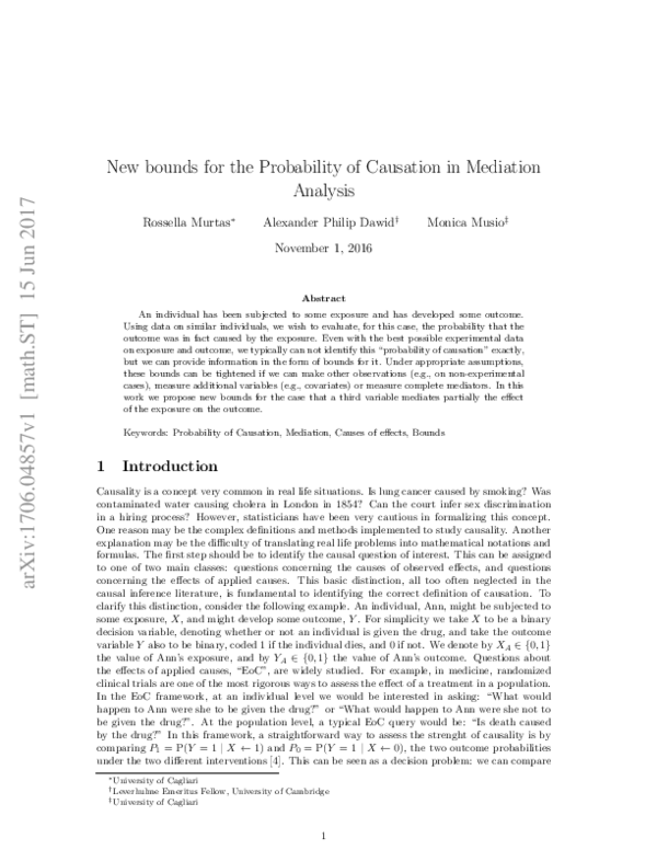 (PDF) New bounds for the Probability of Causation in Mediation Analysis