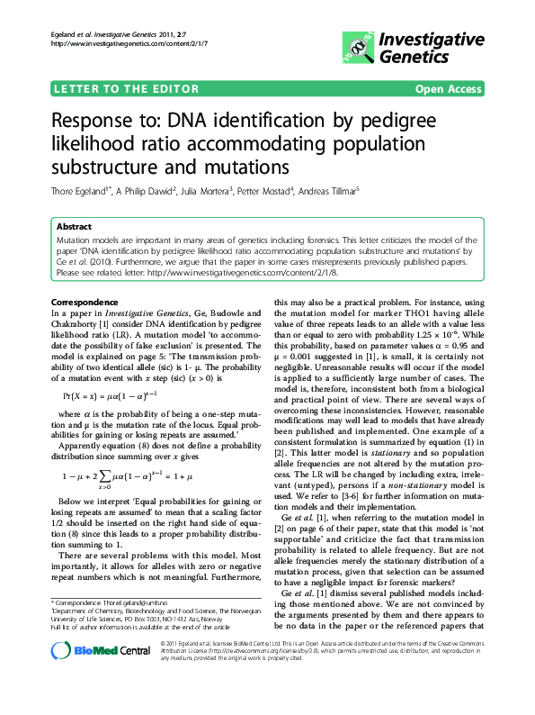 (PDF) Response to: DNA identification by pedigree likelihood ratio ...