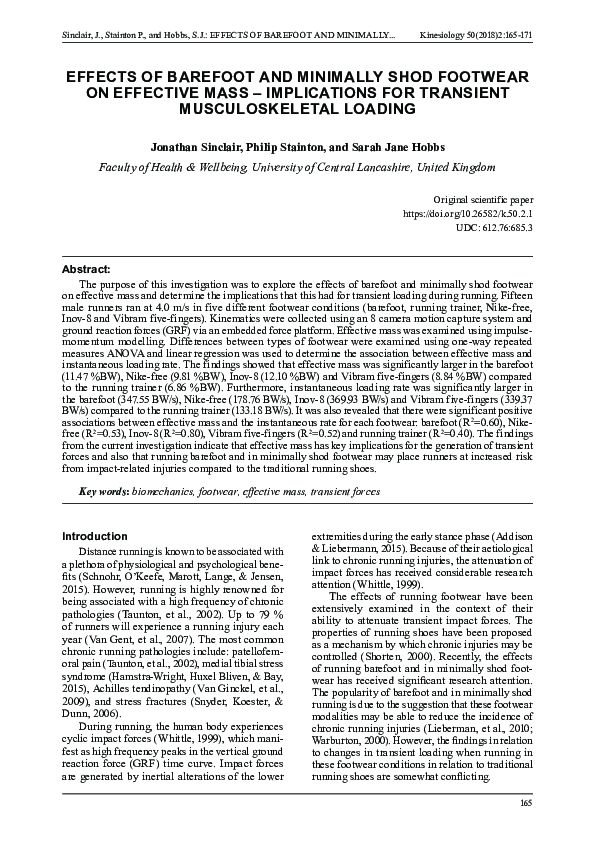 (PDF) Effects of barefoot and minimally shod footwear on effective mass ...