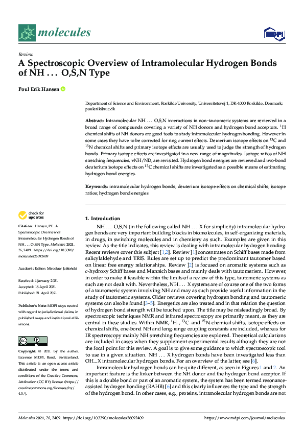 (PDF) A Spectroscopic Overview of Intramolecular Hydrogen Bonds of NH…O ...