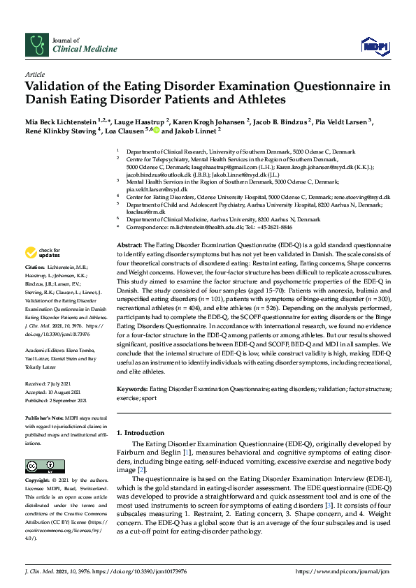 (PDF) Validation of the Eating Disorder Examination Questionnaire in ...