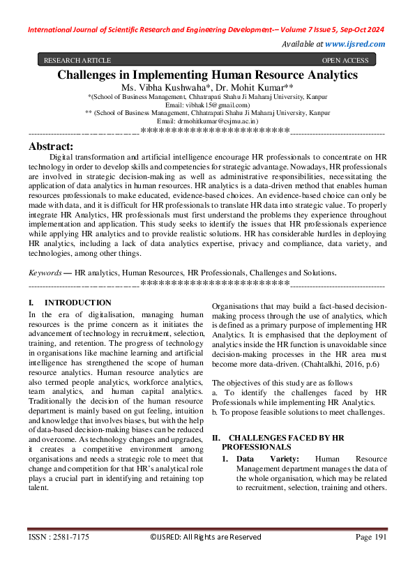 (PDF) Challenges in Implementing Human Resource Analytics