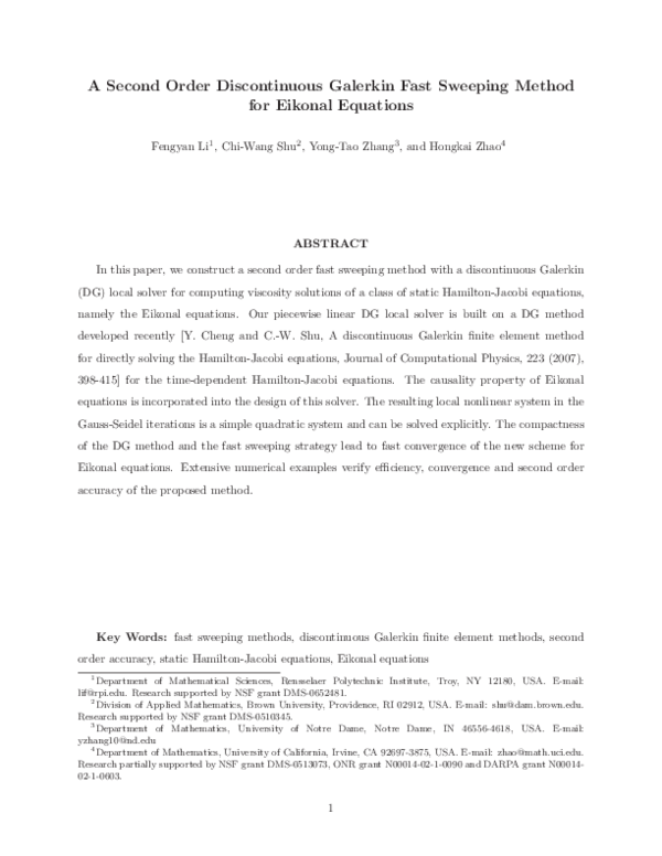 (PDF) A second order discontinuous Galerkin fast sweeping method for Eikonal equations