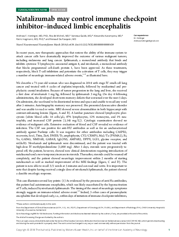 (PDF) Natalizumab may control immune checkpoint inhibitor–induced ...