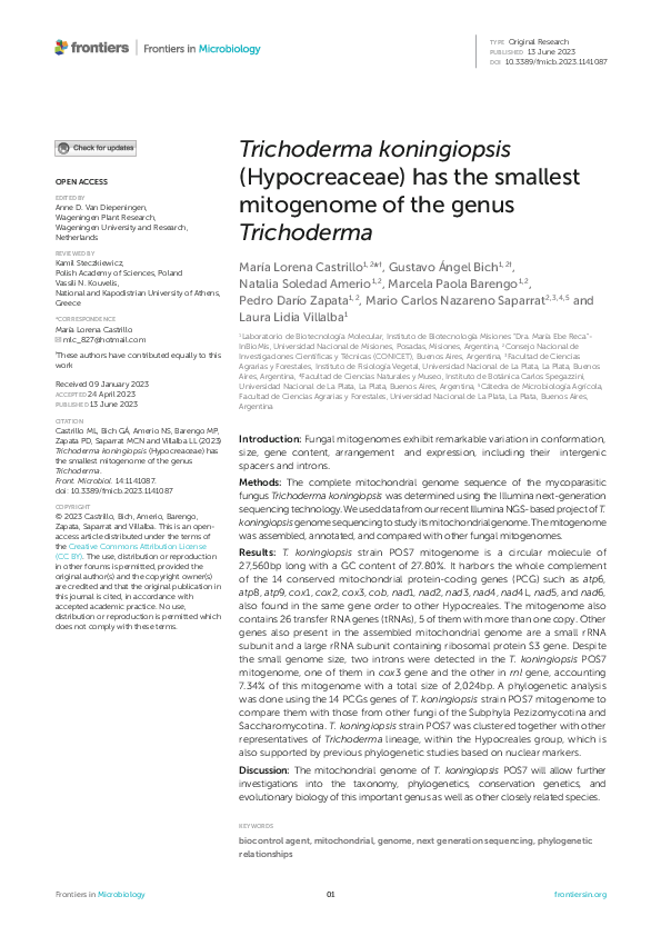 (PDF) Trichoderma koningiopsis (Hypocreaceae) has the smallest mitogenome of the genus Trichoderma