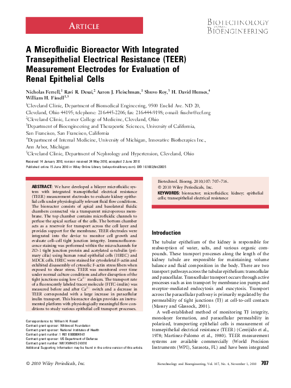 (PDF) A microfluidic bioreactor with integrated transepithelial electrical resistance (TEER ...