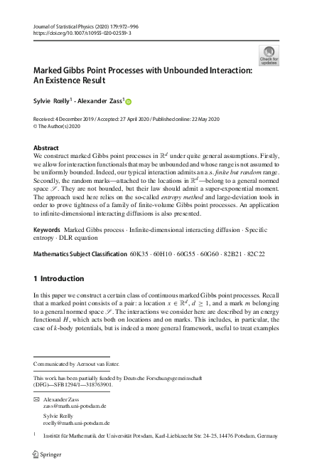 (PDF) Marked Gibbs Point Processes with Unbounded Interaction: An Existence Result