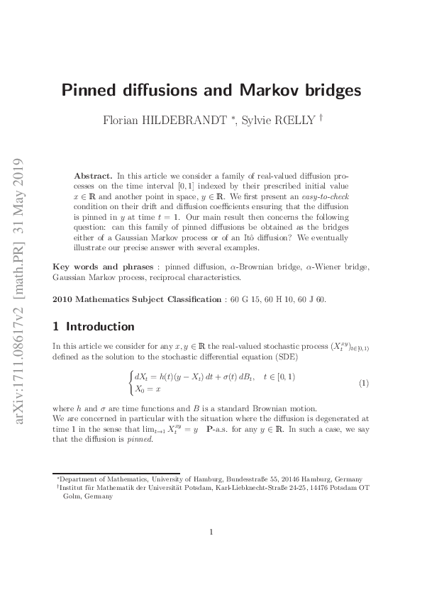 (PDF) Pinned diffusions and Markov bridges