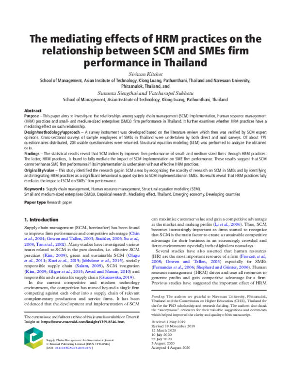 (PDF) The mediating effects of HRM practices on the relationship ...