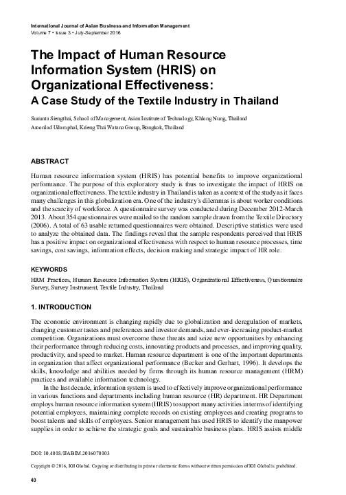 (PDF) The Impact of Human Resource Information System (HRIS) on ...