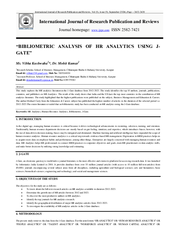 (PDF) BIBLIOMETRIC ANALYSIS OF HR ANALYTICS USING J-GATE