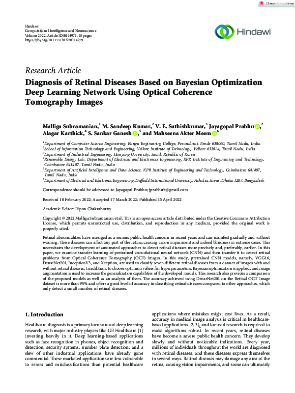 (PDF) Diagnosis of Retinal Diseases Based on Bayesian Optimization Deep Learning Network Using ...
