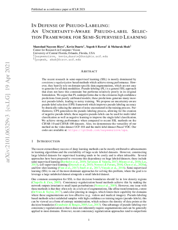 (PDF) In Defense of Pseudo-Labeling: An Uncertainty-Aware Pseudo-label Selection Framework for ...