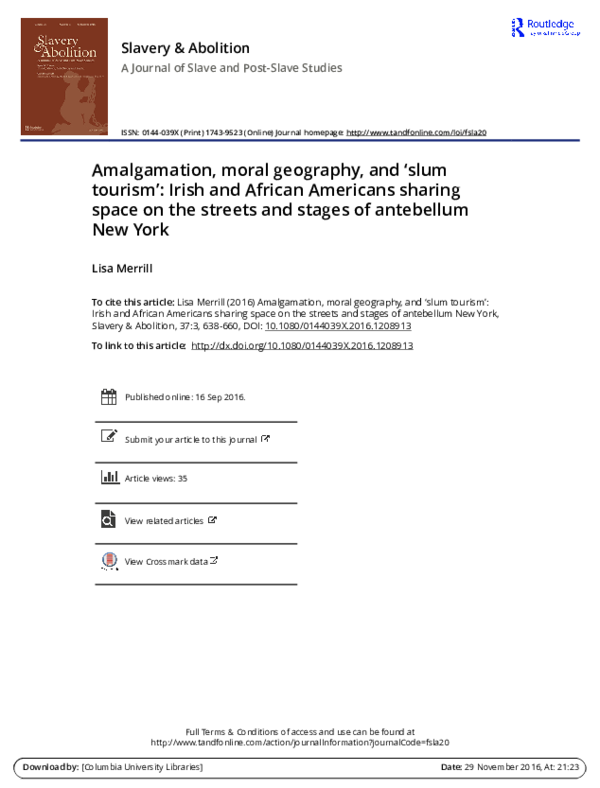 (PDF) Amalgamation, moral geography, and ‘slum tourism’: Irish and ...