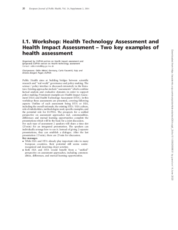 (PDF) I.1. Workshop: Health Technology Assessment and Health Impact ...