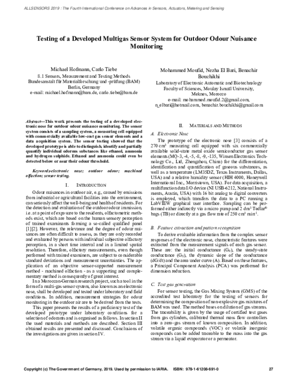 Pdf Testing Of A Developed Multigas Sensor System For Outdoor Odour