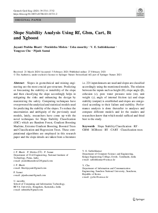 (PDF) Slope Stability Analysis Using Rf, Gbm, Cart, Bt and Xgboost