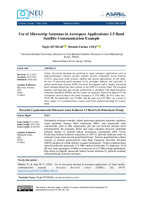 (PDF) Use of microstrip antennas in aerospace applications: L5 band satellite communication example