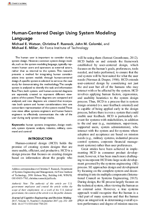 (PDF) Human-Centered Design Using System Modeling Language