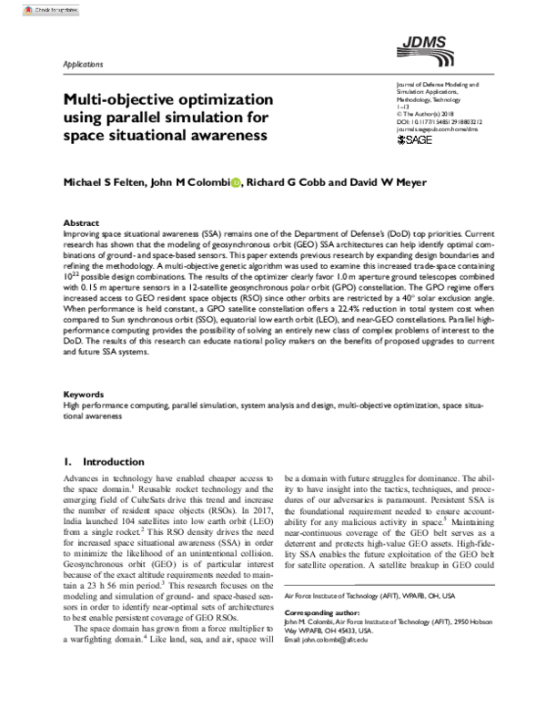 (PDF) Multi-objective optimization using parallel simulation for space situational awareness
