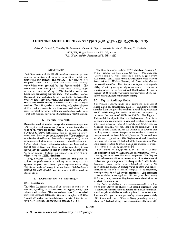 (PDF) Auditory model representation for speaker recognition
