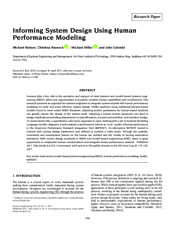 (PDF) Informing System Design Using Human Performance Modeling