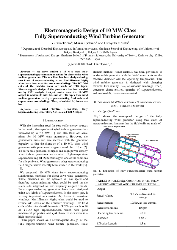 Pdf Electromagnetic Design Of 10 Mw Class Fully Superconducting Wind