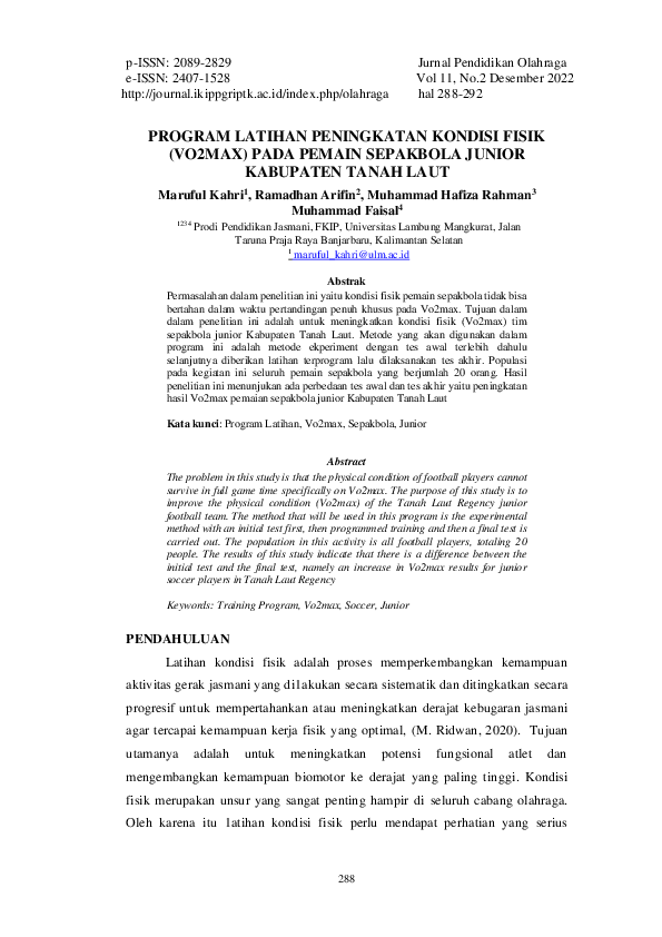 (PDF) Program Latihan Peningkatan Kondisi Fisik Pemain Sepakbola Junior ...