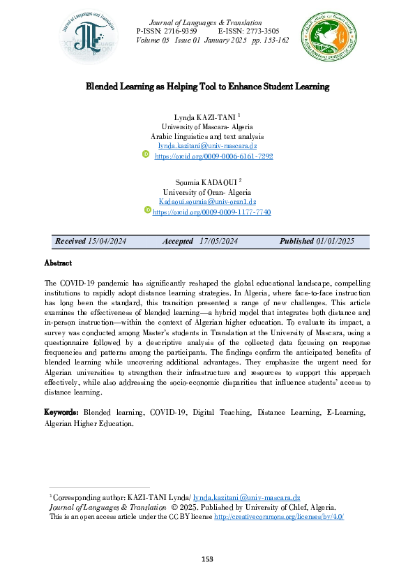 (PDF) Blended Learning as Helping Tool to Enhance Student Learning