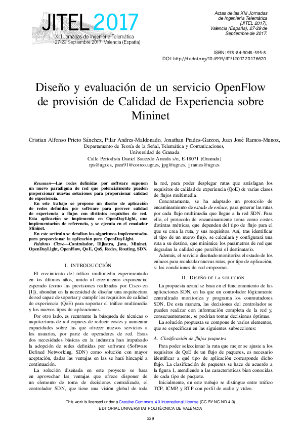 (PDF) Diseño y evaluación de un servicio OpenFlow de provisión de Calidad de Experiencia sobre ...