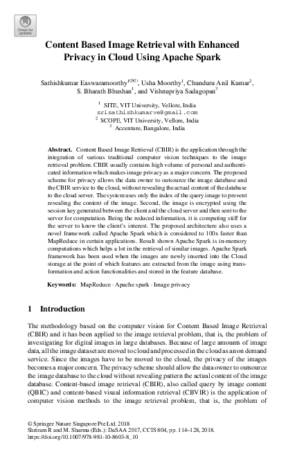 (PDF) Content Based Image Retrieval with Enhanced Privacy in Cloud Using Apache Spark