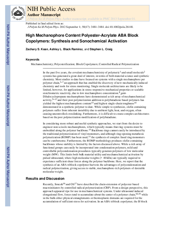 (PDF) High mechanophore content polyester-acrylate ABA block copolymers ...
