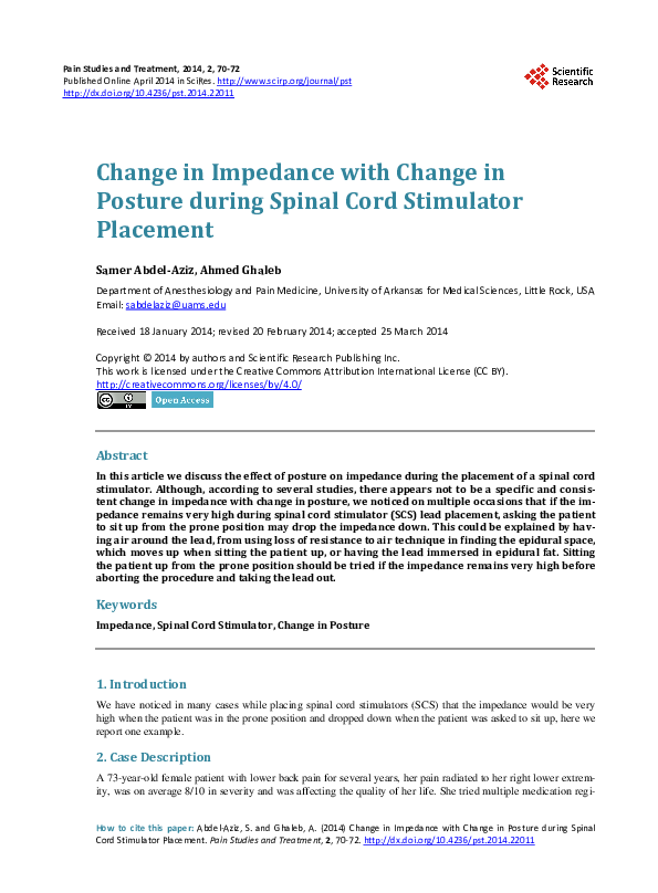 (PDF) Change in Impedance with Change in Posture during Spinal Cord ...
