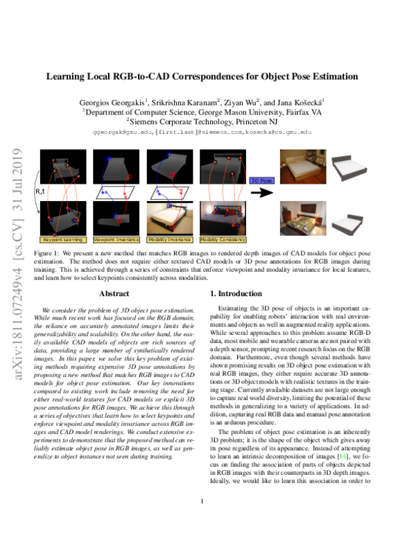 (PDF) Matching RGB Images to CAD Models for Object Pose Estimation