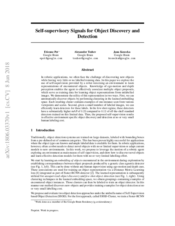 (PDF) Self-supervisory Signals for Object Discovery and Detection