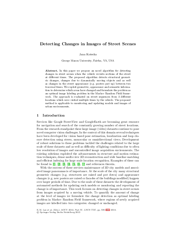 (PDF) Detecting Changes in Images of Street Scenes
