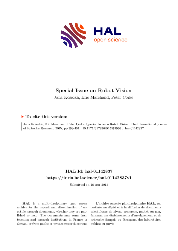 (PDF) Special Issue on Robot Vision (PDF) Special Issue on Robot Vision
