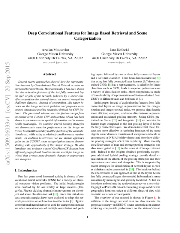 (PDF) Deep Convolutional Features for Image Based Retrieval and Scene Categorization