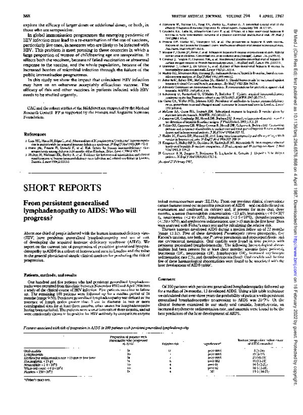(PDF) From persistent generalised lymphadenopathy to AIDS: who will ...