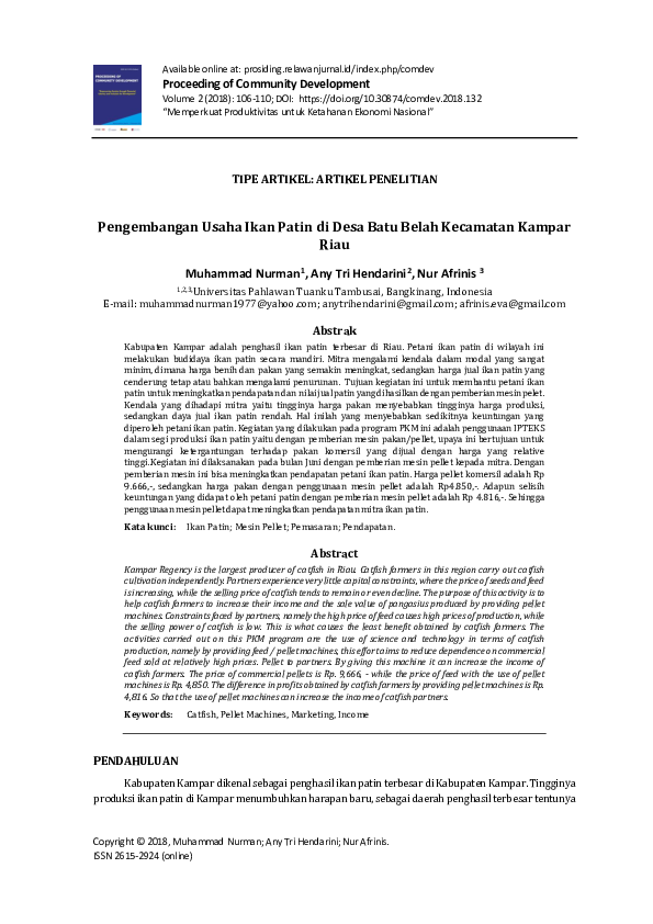 (PDF) Development of Patin Fish Business in Batu Belah Village, Kampar ...