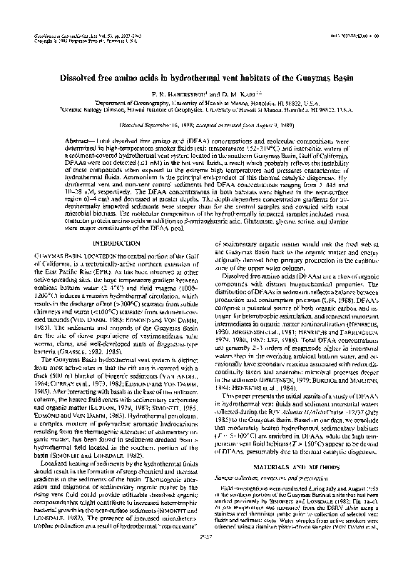 (PDF) Amino Acids in Guaymas Basin Hydrothermal Vents