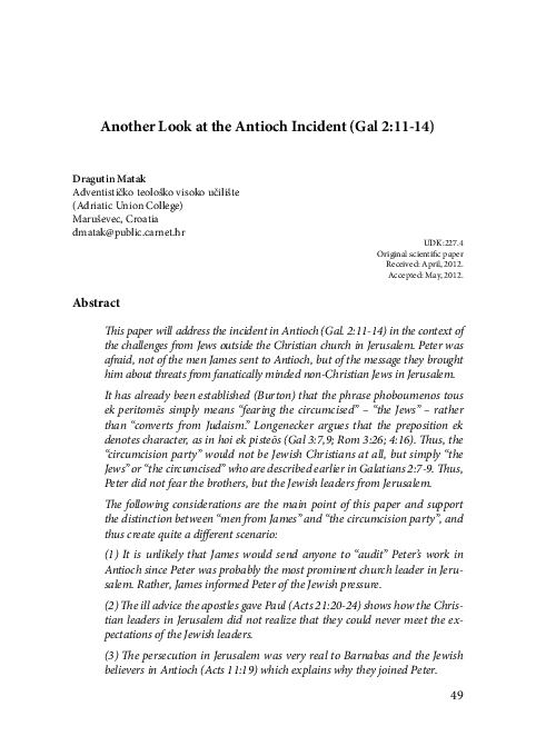 (PDF) Another Look at the Antioch Incident (Gal 2:11-14)